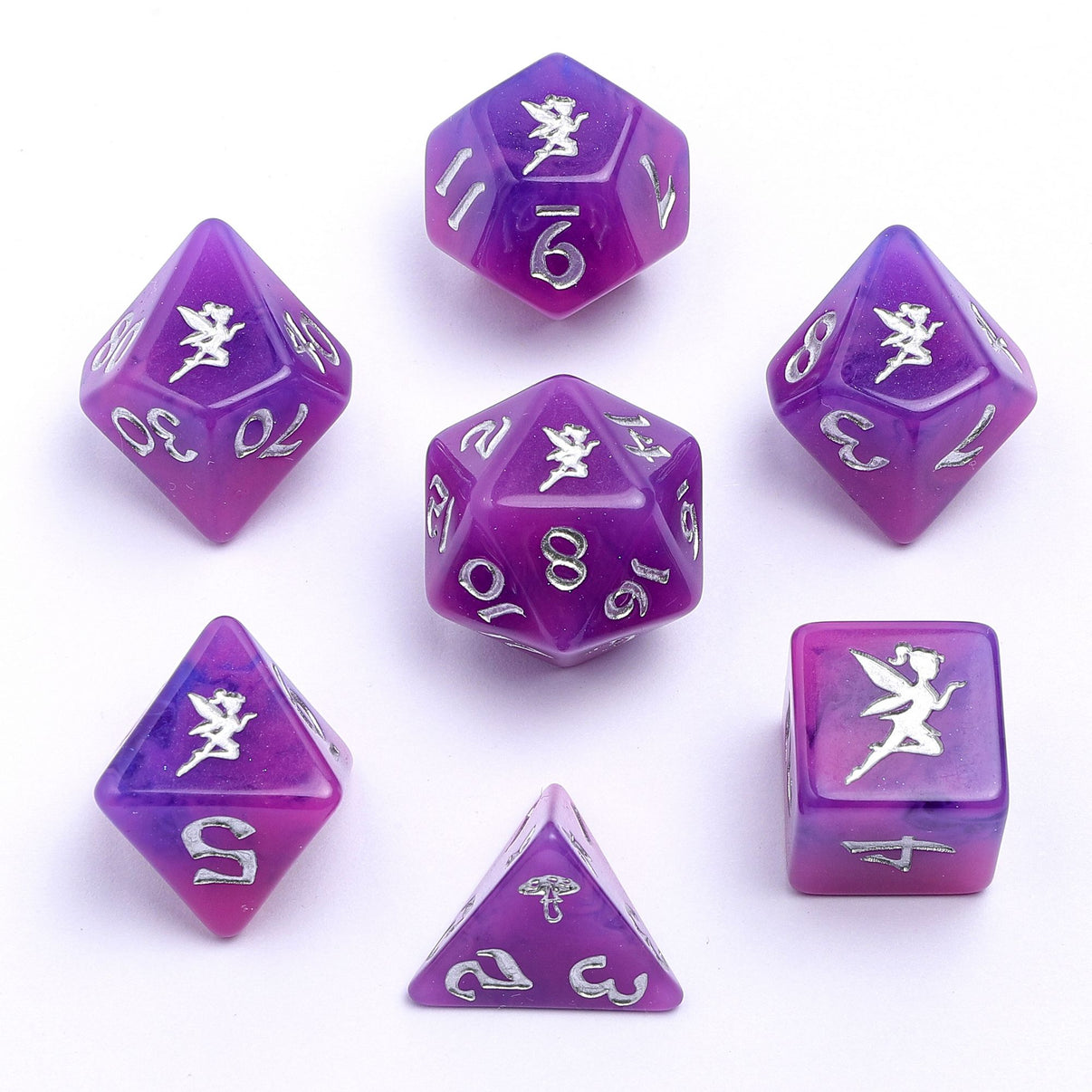 Pixie Dust RPG Dice Set Glow in the dark- Silver – HYMGHO Dice