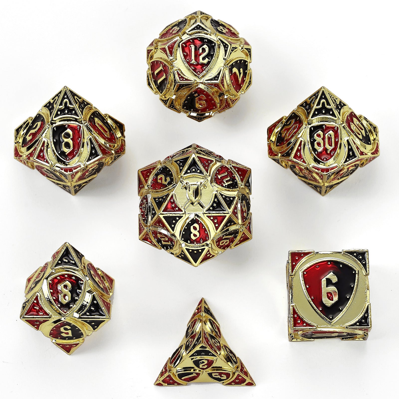 Fighter Solid Metal Polyhedral Dice Set-Gold w/Red&Black – HYMGHO Dice