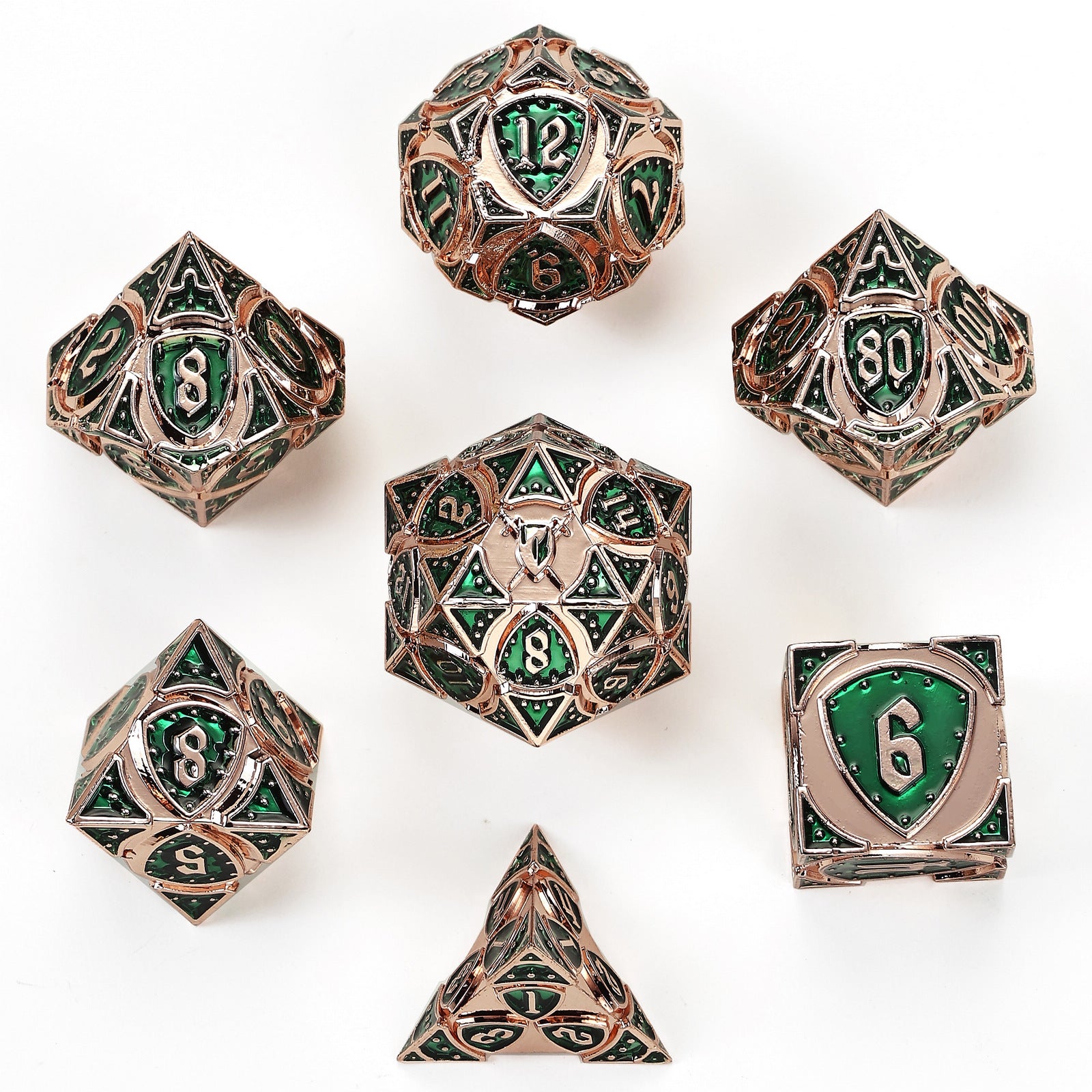 Fighter Solid Metal Polyhedral Dice Set-Copper w/Green – HYMGHO Dice