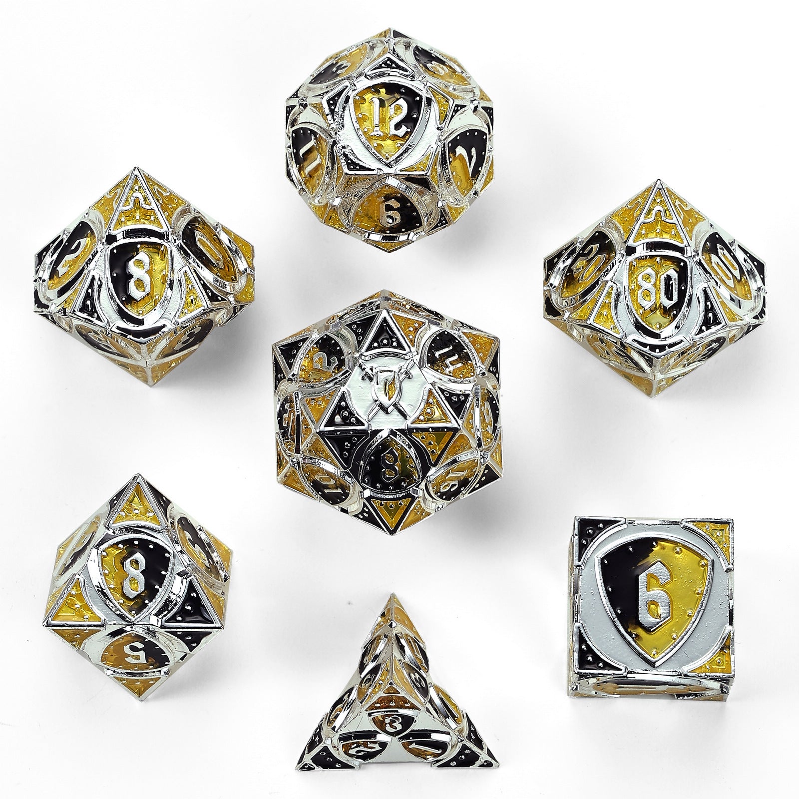 Fighter Solid Metal Polyhedral Dice Set-Silver w/Yellow&Black – HYMGHO Dice