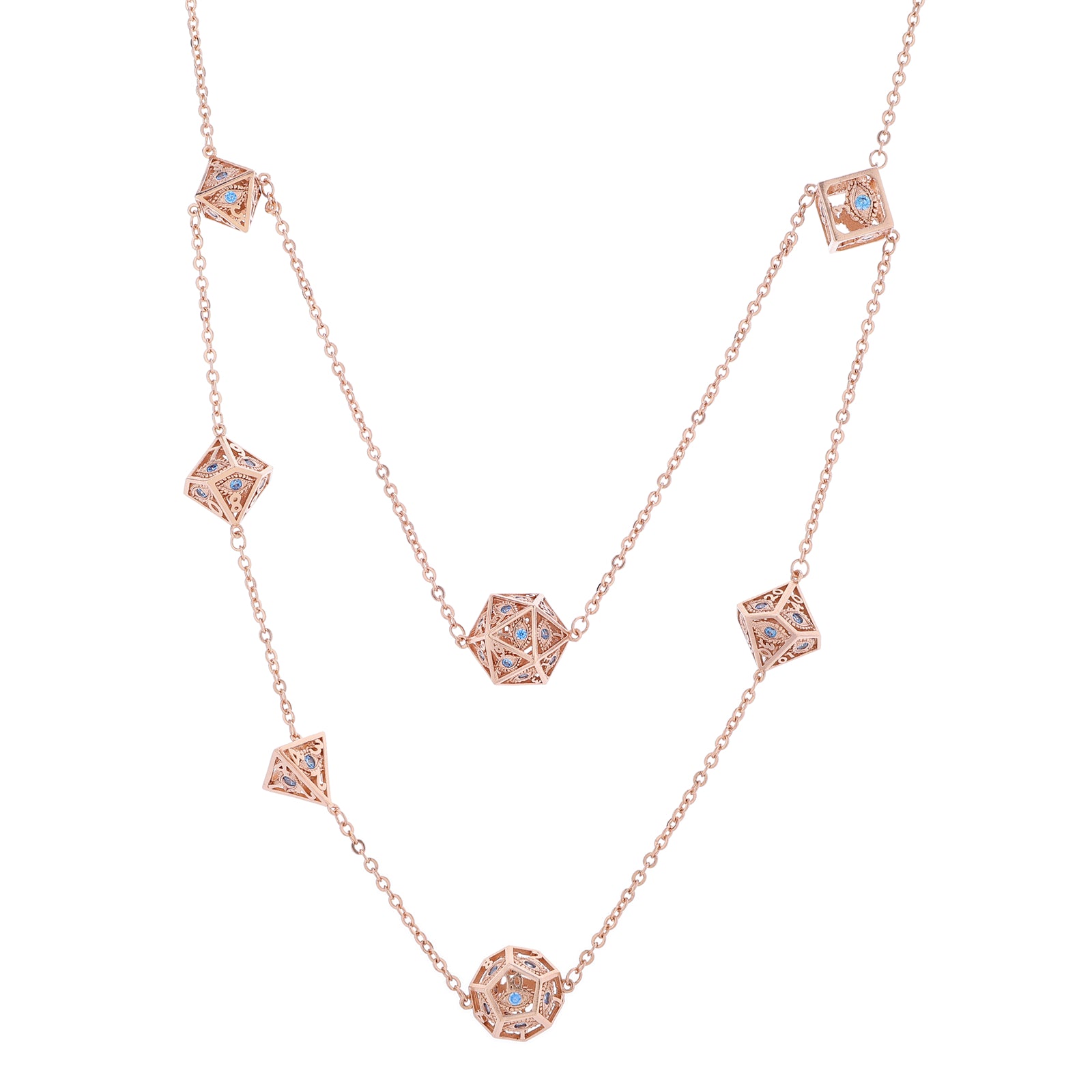 Dragon's Eye 7-die Necklace - Rose Gold w/Blue Gems – HYMGHO Dice