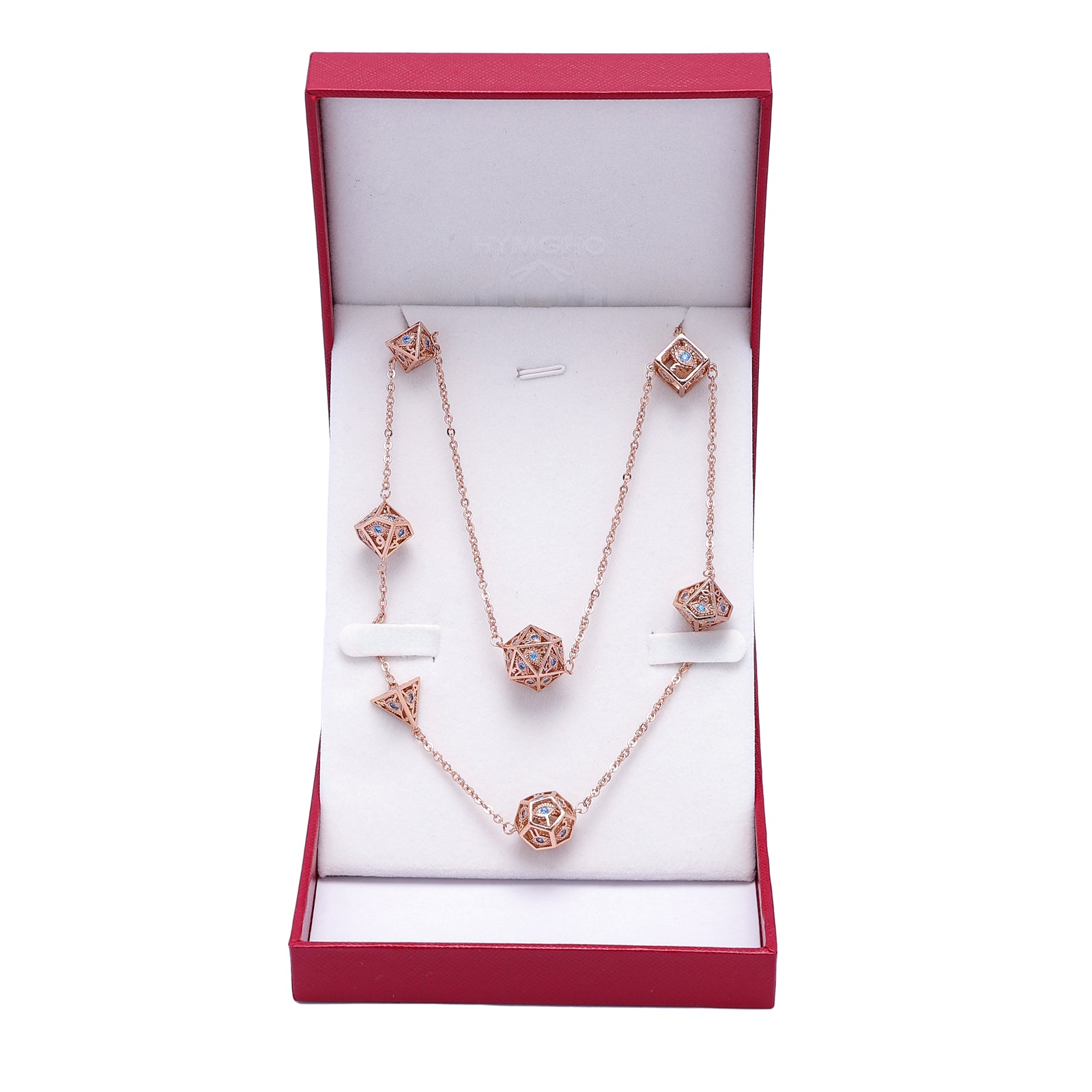 Dragon's Eye 7-die Necklace - Rose Gold w/Blue Gems – HYMGHO Dice
