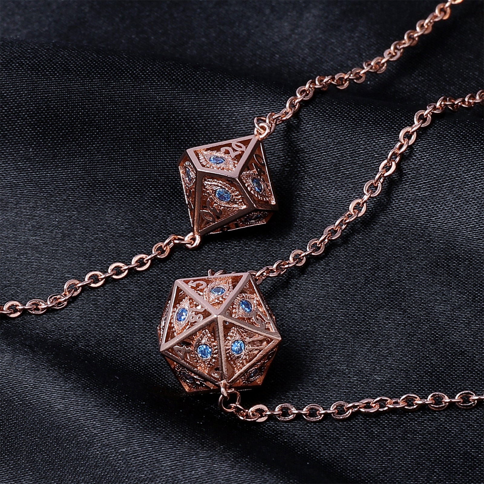 Dragon's Eye 7-die Necklace - Rose Gold w/Blue Gems – HYMGHO Dice